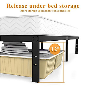 HISKIWUU Twin XL Bed Frame Heavy Duty 3000lbs 14 Inches,XL Twin Bed Frame Easy to Assemble Anti-Slip Noise Free,Bed Frame Twin XL No Box Spring Needed,Under Bed Storage,Black