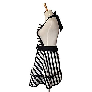 Hyzrz Lovely Handmade Cotton Retro Aprons for Women Girls Cake Kitchen Cook Apron for Mother's Gift (Black)