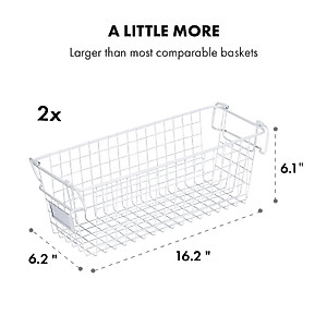 Granrosi Stackable Wire Baskets for Organizing - Set of 2 White Wire Storage Baskets with Handles; Freezer Baskets; Snacks & Chips Organizer for Pantry