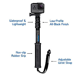 SANDMARC Pole - Compact Edition: 10-25" Waterproof Pole (Selfie Stick) for GoPro Hero 11, 10, 9, 8, Max, 7, 6, 5, 4, Session, 3+, 3, 2, HD & Osmo Action