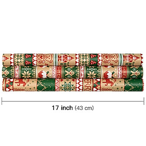 RUSPEPA Christmas Wrapping Paper Rolls - 17 inches x 10 feet per Roll, Total of 3 Rolls - Red and Green