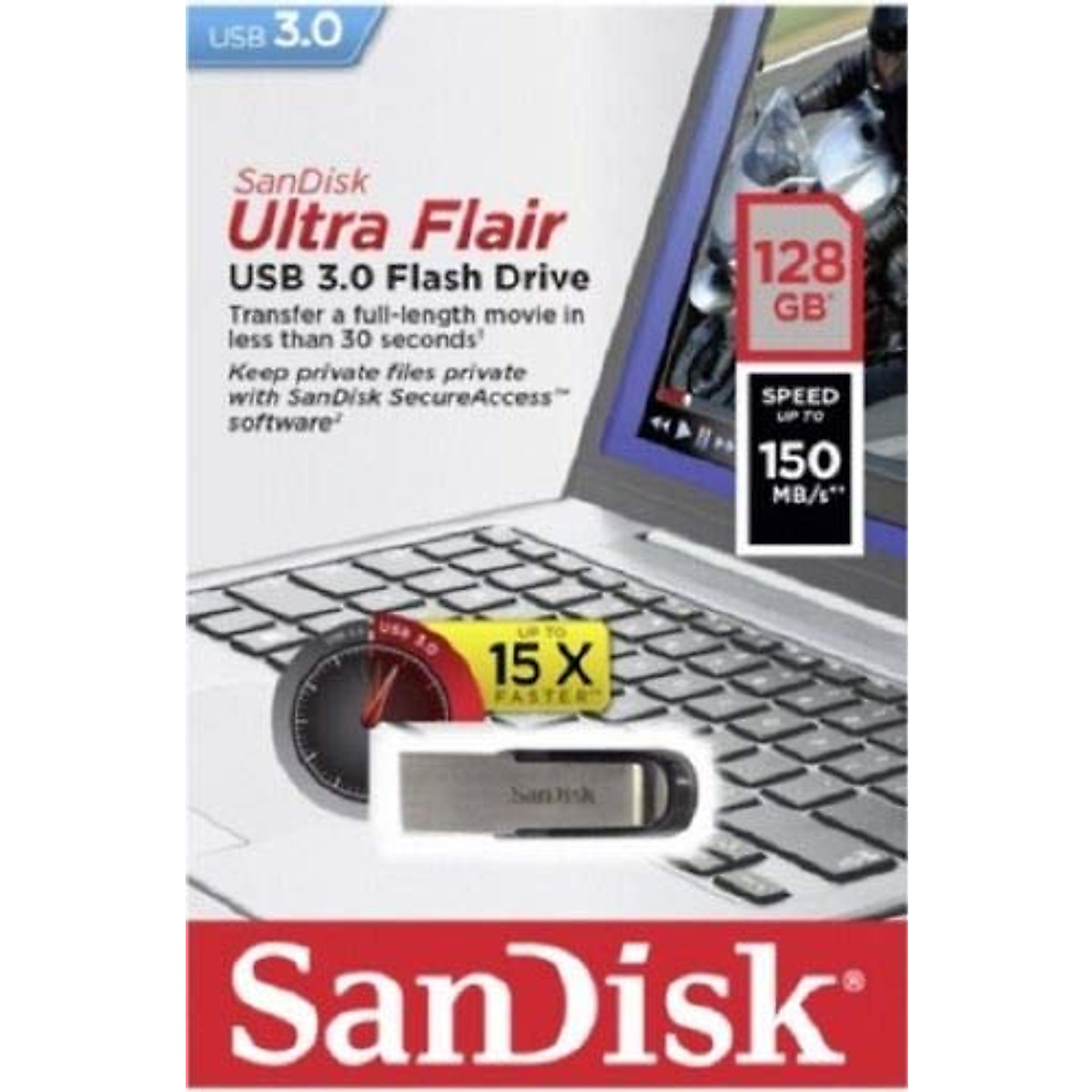 SanDisk 128GB Ultra Flair USB 3.0 Flash Drive (10 Pack) High Speed Memory Pen Drive (SDCZ73-128G-G46) Bundle with 5 Everything But Stromboli Lanyards
