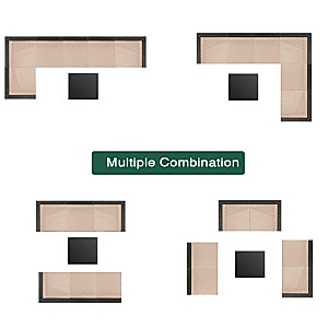 EROMMY 7 Pieces Outdoor Patio Furniture Set, Sectional PE Rattan Conversation Set, Sofa Set with Glass Table, Cushions and Pillows, Patio Sofa for Garden, Lawn, Balcony