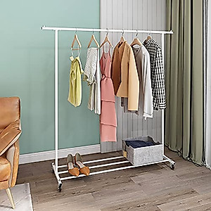 ZGEHCO Clothes Rack with Wheels and Storage,Free Standing Clothing Rack for Hanging Clothes with Shelves,Portable Rolling Metal Garment Rack Organizer,Drying Rack Clothing,Coat Hanger White