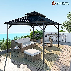 MONDAWE 10x12Ft Hardtop Gazebo Heavy Duty Galvanized Steel Double Roof Permanent Gazebo Steel Frame Canopy Outdoor Pavilion for Patio Lawn Garden