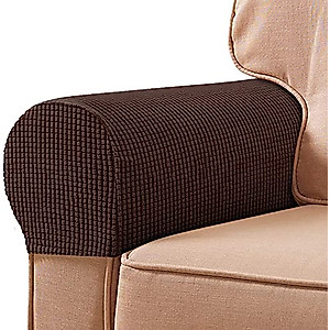 RANARA Armrest Chair Covers Sofa Armrest Protectors Anti-Slip Couch Arm Rest Cover Stretch Fabric Armchair for Chair Sofa Couches Recliner, Set of 2,Black (Color : Dark Brown)