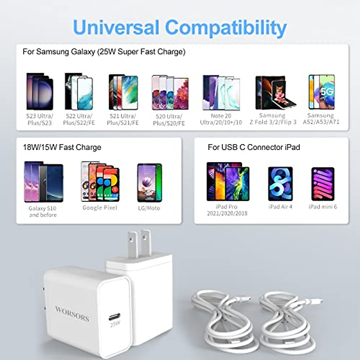 S23 USB C Super Fast Charger, 25W PD Type C Fast Charging Wall Charger Block with 6.6ft Phone Cable for Samsung Galaxy S23 Ultra 5G/S23+/S23/S22/S21/S20/Ultra/Plus/Fe, Note 20/10, A71/A53, Galaxy Tab