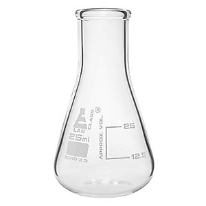 12PK Erlenmeyer Flasks, 25mL - Borosilicate Glass - Narrow Neck Flasks, Conical Flasks, Glass Flasks - Eisco Labs