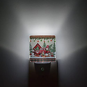 LED Night Light, Plug-in, Dusk to Dawn Sensor, Christmas Farmhouse Elk Gnome Truck Red Green Plaid Decorative Nightlight for Bedroom, Bathroom, Nursery, Hallway, Kitchen, Stairs, Kids Room