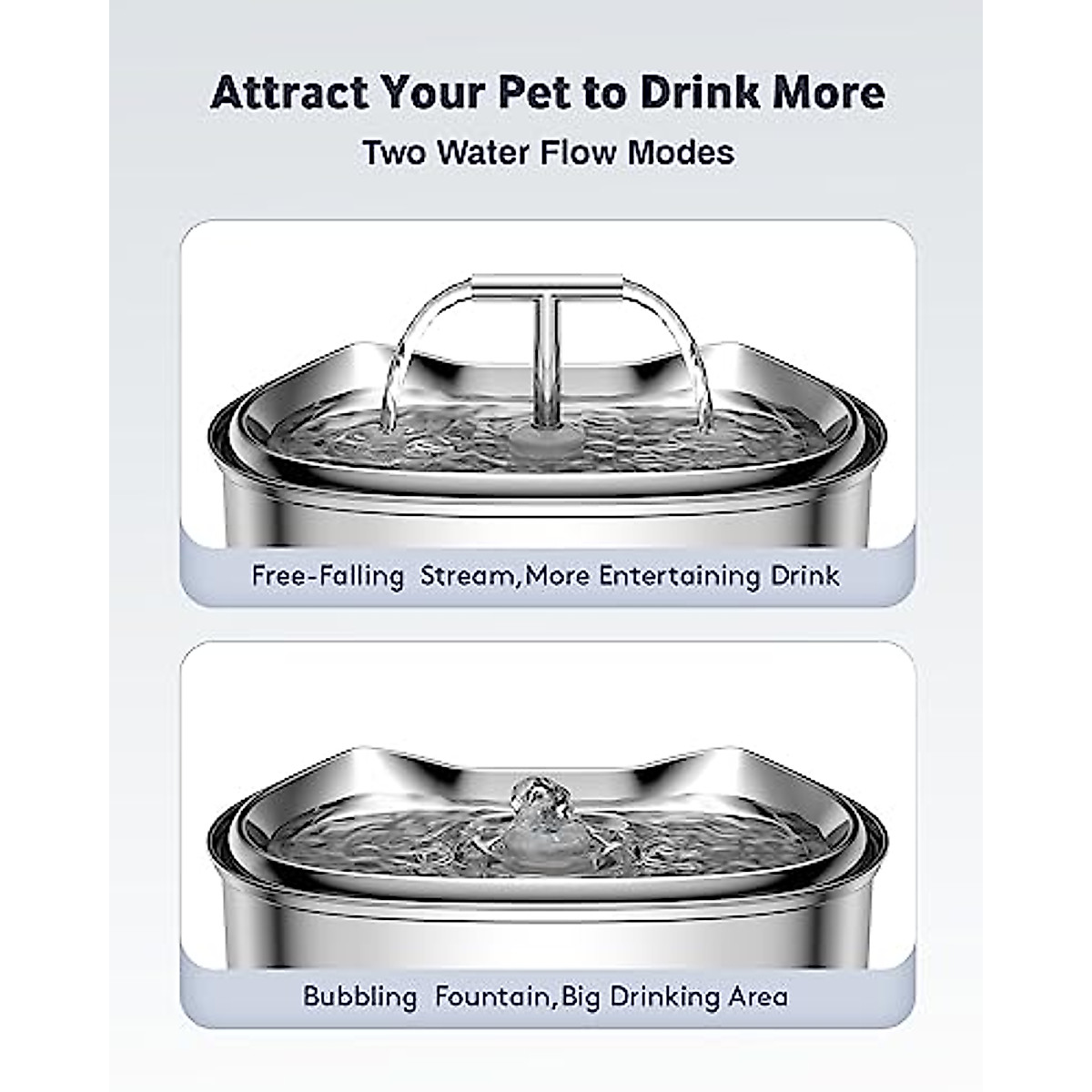 Cat Water Fountain Stainless Steel, 84Oz/2.5L Pet Water Fountain Cat Dog Water Dispenser with Water Level Window and Ultra Quiet Pump for Cats and Dogs