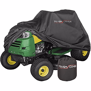 Tough Cover 210D Marine Grade Riding & Zero Turn Lawn Mower Cover - Waterproof UV Dust Dirt Wind Protection - Universal Fit Outdoor Storage (Black)