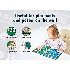UNCLE WU Learning About Money Placemats - Early Childhood Education Materials Preschool -16 x 12 inch Waterproof Poster