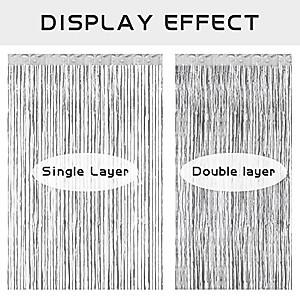 FYY (3 Pack 3.3 ft x 6.6 ft Metallic Tinsel Foil Fringe Curtains Party Decorations, Silver Birthday Backdrop Curtains for Party Wedding Holiday Engagement Bridal Shower Baby Shower Bachelorette