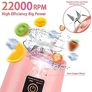13.5oz Portable Blender Smoothies Personal Blender Mini Shakes Juicer Cup for home，office，Outdoors.Multi-purpose USB Rechargeable Blender with Protection Design (pink)