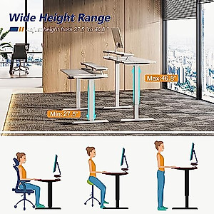 KKL Height Adjustable Electric Standing Desk with Monitor Shelf, 48 Inch Stand Up Table, Sit Stand Desk with 4 Memory Preset,Home Office Computer Workstation,Motorized Rising Desk,White