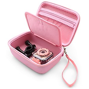 CASEMATIX Camera Travel Case Compatible with PROGRACE, Ourlife, Dragon Touch and More Waterproof Toy Camera Video Recorders - Pink Case for Toy Action Camera and Accessories