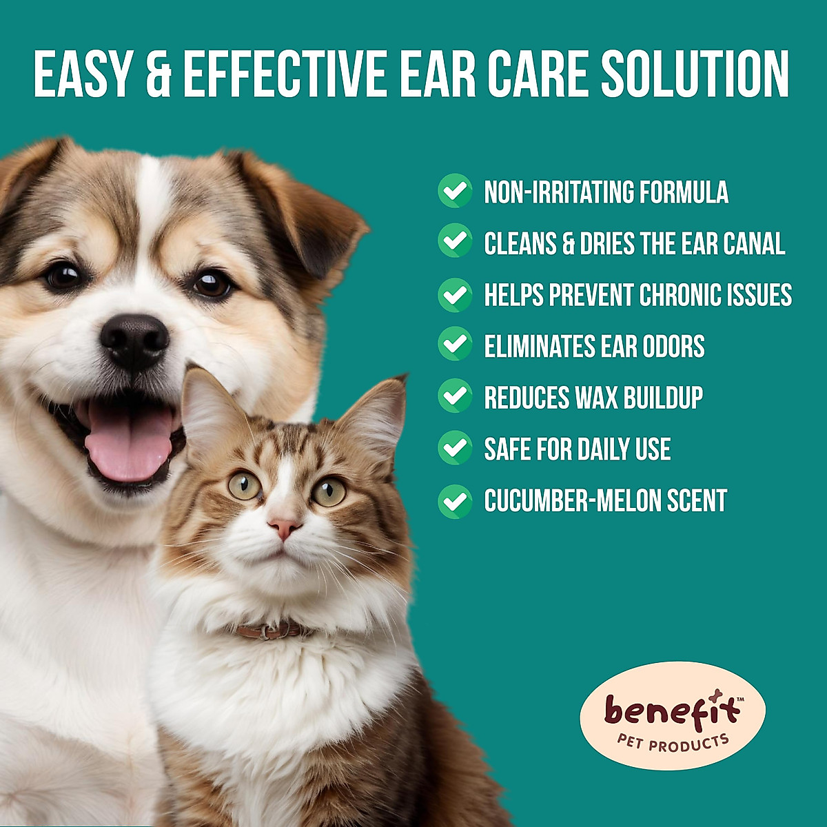 Benefit Pet Products Dog Ear Wipes - Ear Cleaner for Dogs to Prevent Infections, Itching & Odor - Aloe & Eucalyptus, Grooming Wipes - 100 Count