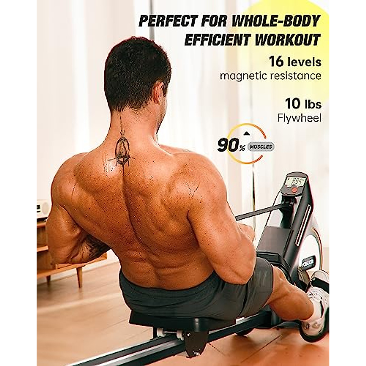 YOSUDA Magnetic Rowing Machine 350 LB Weight Capacity - 16 Levels Resistance for Home Use with LCD Monitor, Tablet Holder and Comfortable Seat Cushion