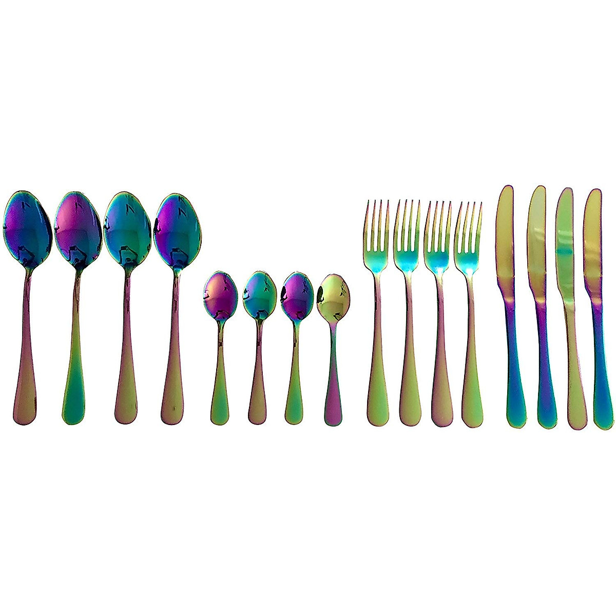Lightahead 16pcs Rainbow colored Iridescent Stainless Steel Flatware Tableware Cutlery Set in attractive Black Gift Box (Multicolored)