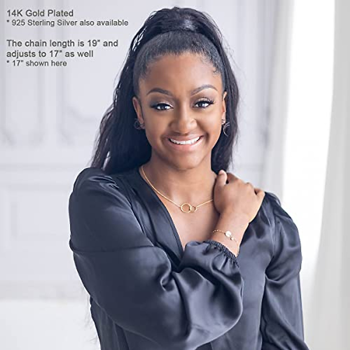 EFYTAL Friendship Necklace, Two Circle Sterling Silver Necklace for Women, Gifts for Friends Female, Best Friend Necklaces for Women, Bff Gifts for Women, Best Friend Jewelry for Women