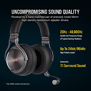 Corsair CA-9011180-NA Virtuoso RGB Wireless Se Gaming Headset - High-Fidelity 7.1 Surround Sound W/ Broadcast Quality Microphone - Memory Foam Earcups - 20 Hour Battery Life – Gunmetal (Renewed)