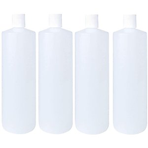 4-32 Oz HDPE Plastic Bottles with white smooth disc top cap (4 Count) Reusable