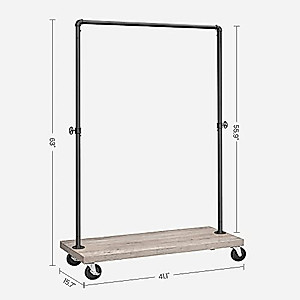 VASAGLE Clothes Rack, Heavy-Duty Clothing Rack, Industrial Pipe Style Rolling Garment Rack with Shelf, for Bedroom, Laundry Room, Retail Store, Greige and Black UHSR065B02