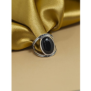 YoTreasure Black Onyx Solid 925 Sterling Silver Split Shank Statement Ring