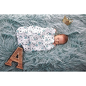 Adam & Elsa Baby Swaddling Blankets Organic Silky Soft Muslin Cotton Bamboo - Exclusive Prints - Boys & Girls Unique Gift Box - Unisex 4 Pack Oversized (Aqua Blue Wish Upon Star & Moon)