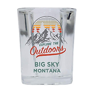 R and R Imports Big Sky Montana Explore the Outdoors Souvenir 2 Ounce Square Base Liquor Shot Glass