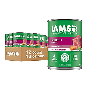 IAMS Proactive Health Adult Wet Dog Food Chunks in Gravy, Beef Recipe, 13 oz. Cans, Pack of 12