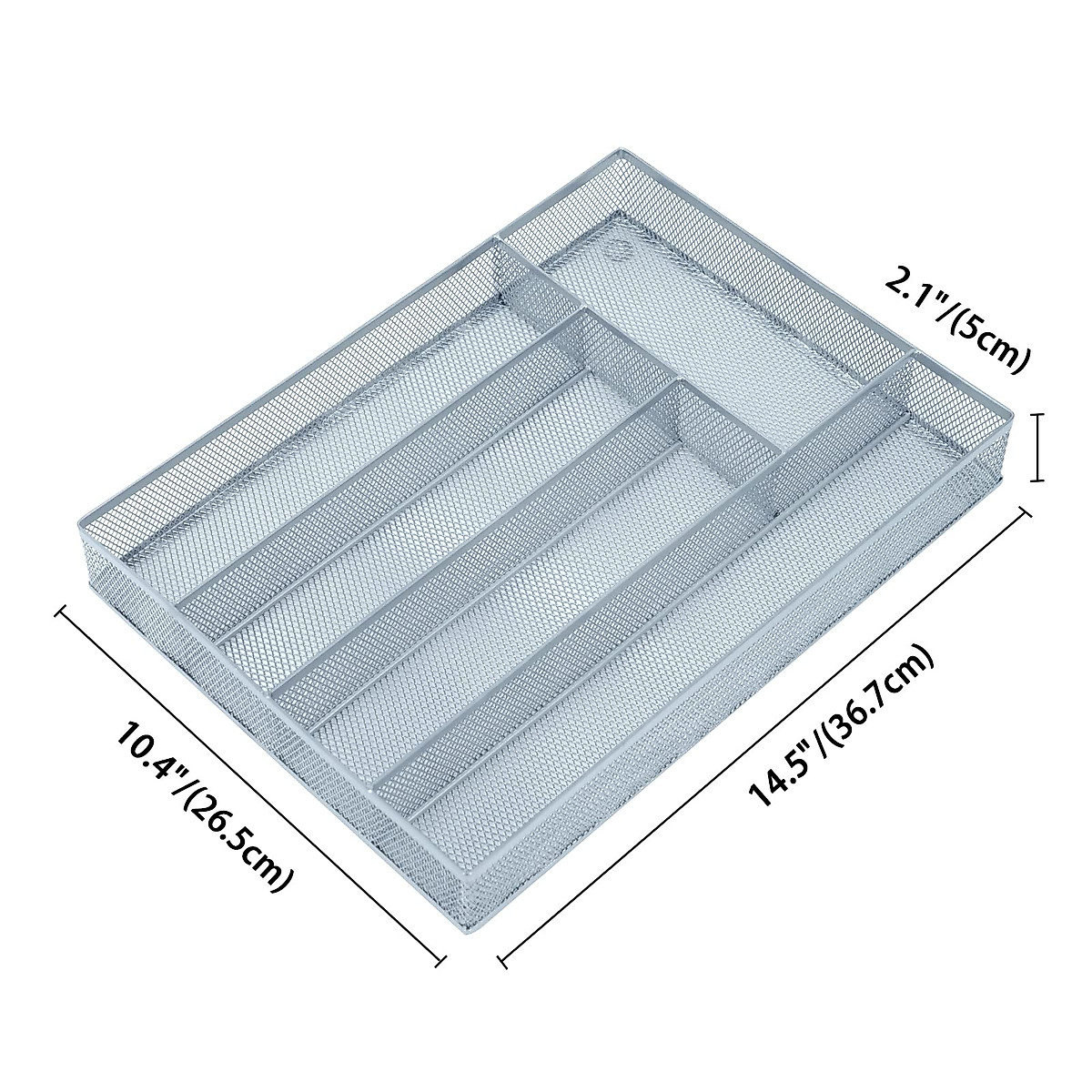Neudeco Mesh Drawer Organizer,Silverware Drawer Organizer,Metal Cutlery Tray and Utensil Organizer for Flatware,Knives,Spoon, Cosmetic (Silver)