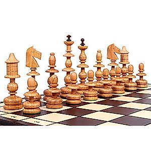 The Alcazar Chess Set an Unique Hand Crafted Wood Chess Pieces with a 5 inch King, 22.8 inch Wooden Chess Board that Folds for Chess Piece Storage