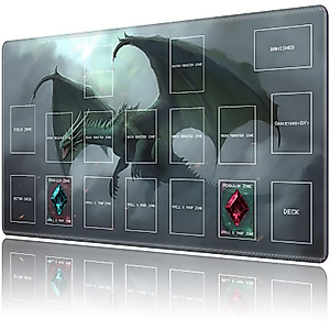 Playmat for OCG, Game Play Mat for TCG CCG 24 x 14 inch with Non-Slip Rubber Base and Stitched for Board Games and Table Magic, Green Dragon