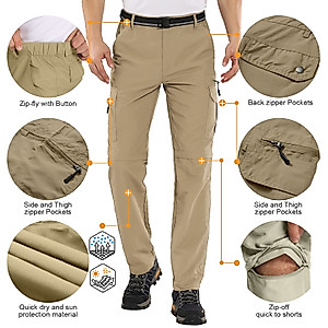 Mens Hiking Pants Convertible Zip Off Lightweight Quick Dry Fishing Safari Camping Travel boy Scout Pants,6101,Khaki,42