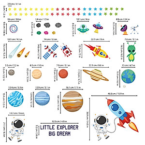 DECOWALL DS9-8058 Outer Space Wall Decals Stickers Kids Bedroom Room décor Nursery Boys Galaxy Stars Astronaut Planets Solar System Dark Removable Decoration Living Spaceship Window Art Mural Peel