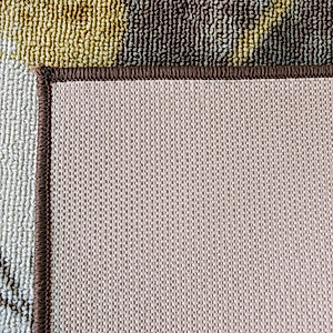 iCustomRug Decorative Kitchen or Bathroom Mat, Non-Skid, Luxurious Thick & Dense Pile, Machine Washable Interior Accent Mat 30" X 45" Blooming Flowers Yellow and Taupe