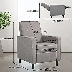 FDW Recliner Chair Fabric with Push Back Accent Arm Chair Comfortable Single Recliner Mid Century Modern Sofa Chair for Home Living Room, Grey