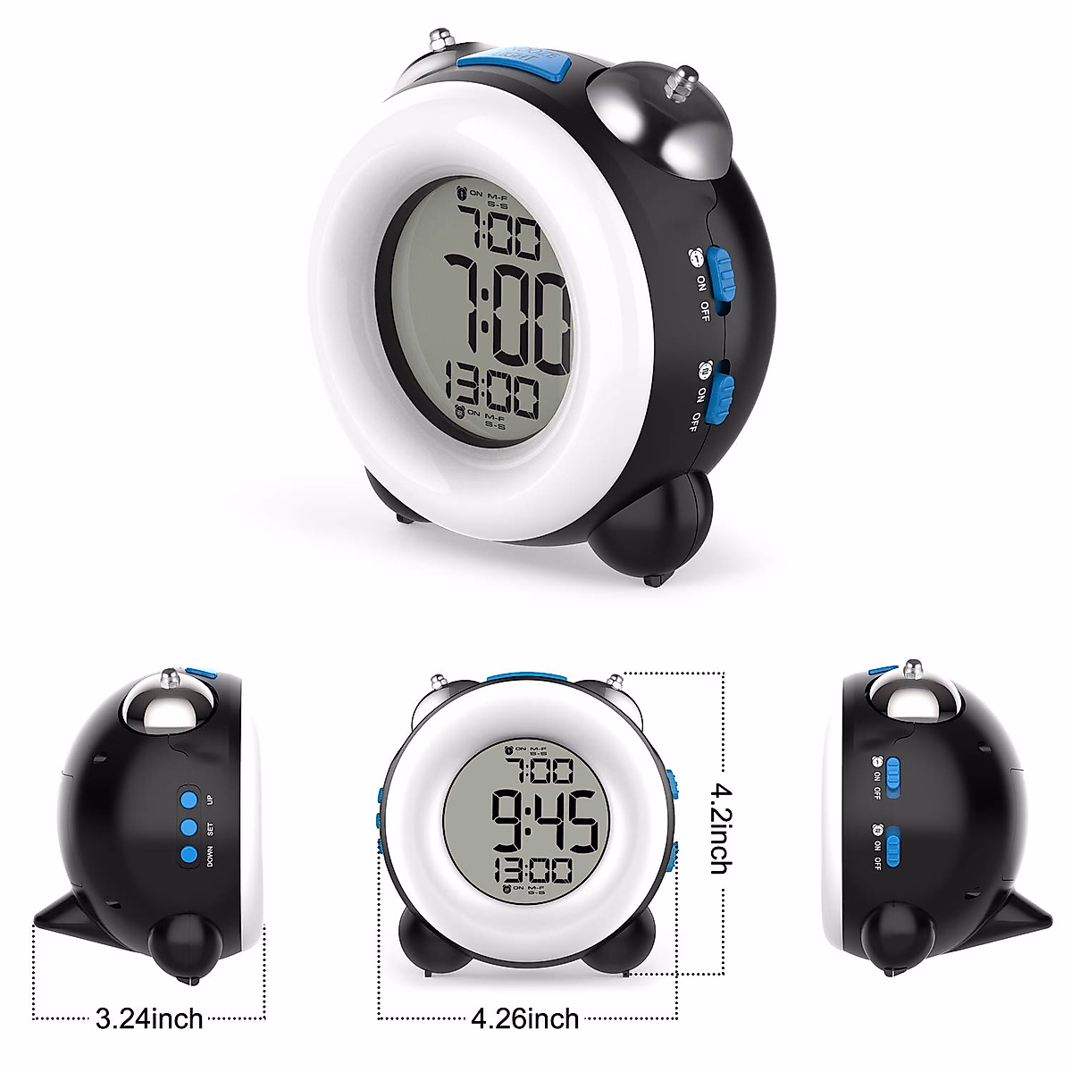 Banne Loud Alarm Clock for Heavy Sleepers with Dual Alarm Night Light Bedside Battery Powered (Black)