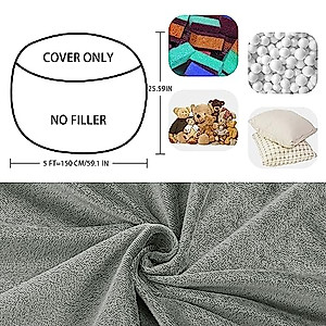 XIECUVA Bean Bag Chair Cover (Not A Full Bean Bag), Large Round Soft Fluffy Ultra-Fine Fiber Velvet Sofa Bed Cover, Lazy Sofa Bed Cover, 6ft Light Drey (Cover Only, No Filler)