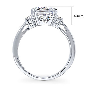 BERRICLE Sterling Silver 3-Stone Wedding Engagement Rings Cushion Cut Cubic Zirconia CZ Ring for Women, Rhodium Plated Size 8