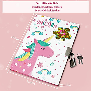 GINMLYDA Girls Diary with Lock for Kids, Unicorn Diaries 7.1x5.3 160 Pages Cute Girl Journal Secret Notebook with Lock and Key for Little Kid Writing Drawing Gift for Pre school Age 6,8,12
