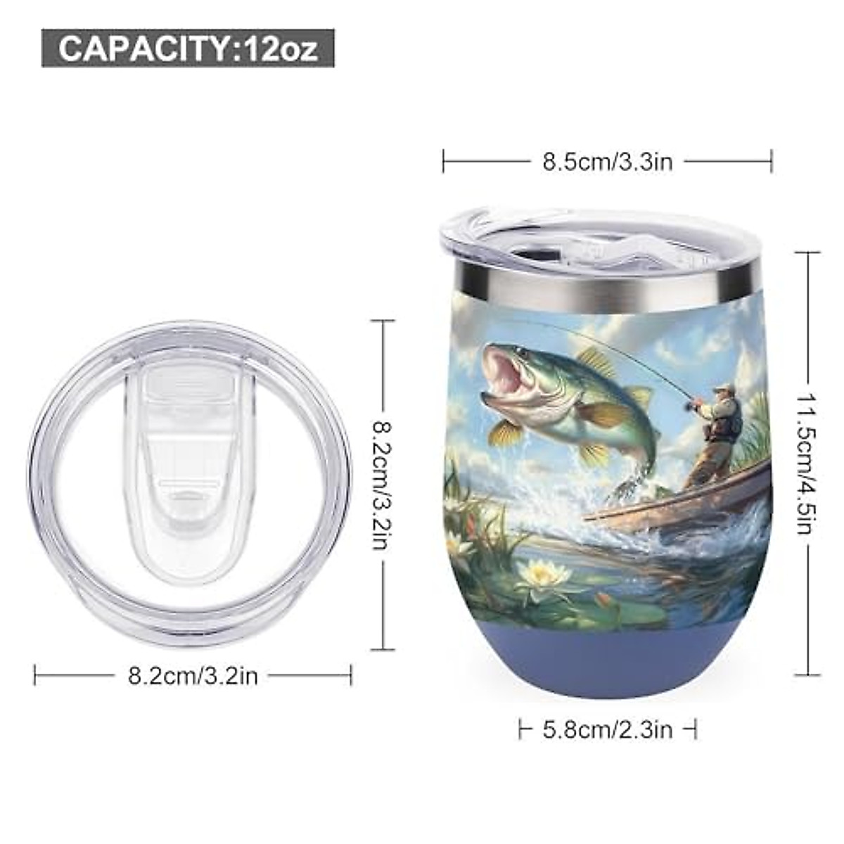 Fishing Large Mouth Bass Fish Insulated Tumbler with Lid Stainless Steel Coffee Mug Cute Wine Tea Water Cup Blue-style