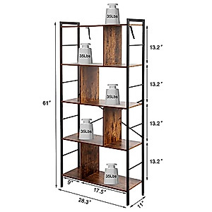 DongRong Bookshelf 5 Tier Bookcase Tall Ladder Book Shelf Organizer Standing Metal Frame Bookshelves for Home Office Living Room Bedroom and Kitchen