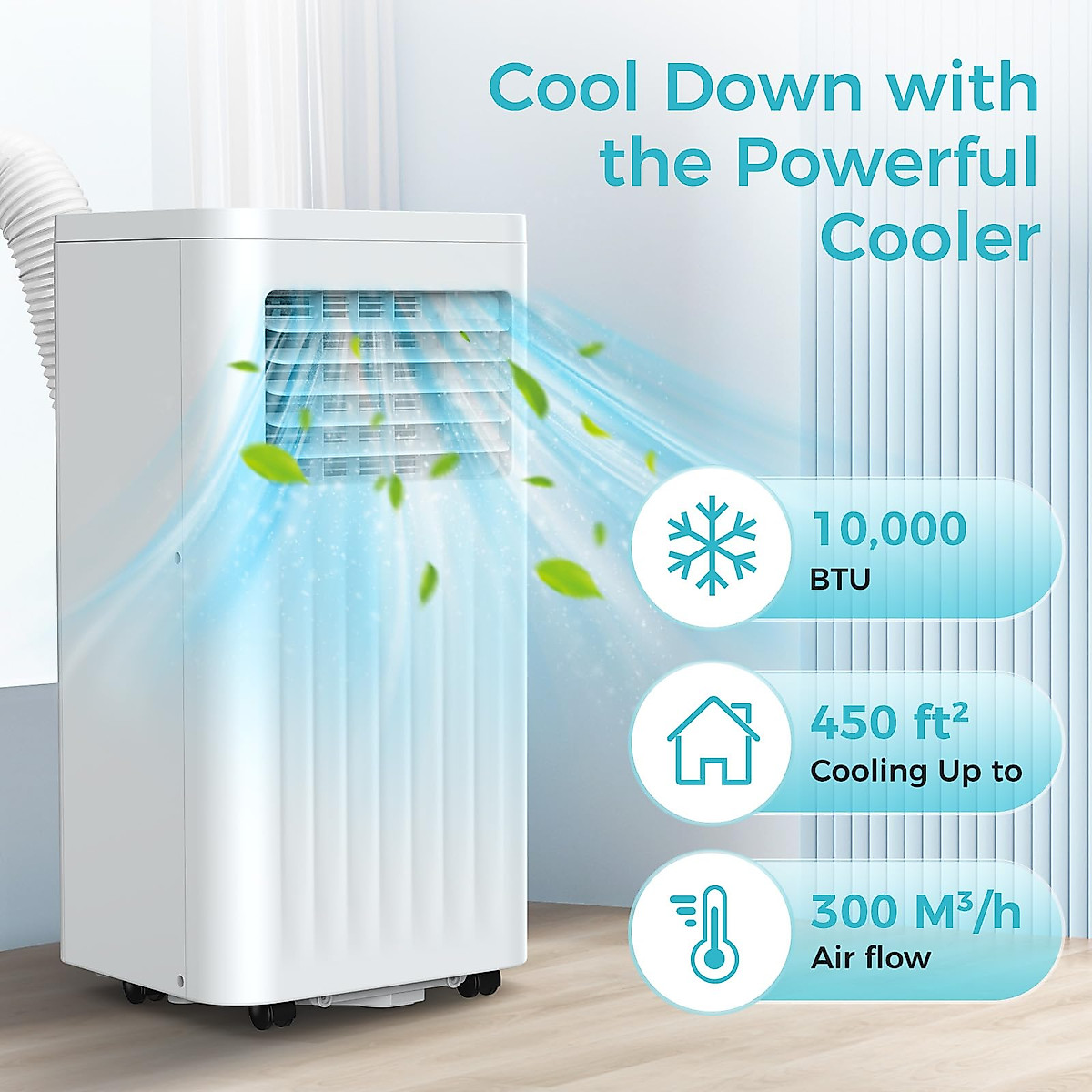 COWSAR 10,000 BTU Portable Air Conditioners, Portable AC Unit Cools Up to 450 Sq.Ft, Built-in Cool, Dehumidifier, Fan, Sleep Modes, Room Air Conditioners with LED Display/Swivel Wheels/Remote