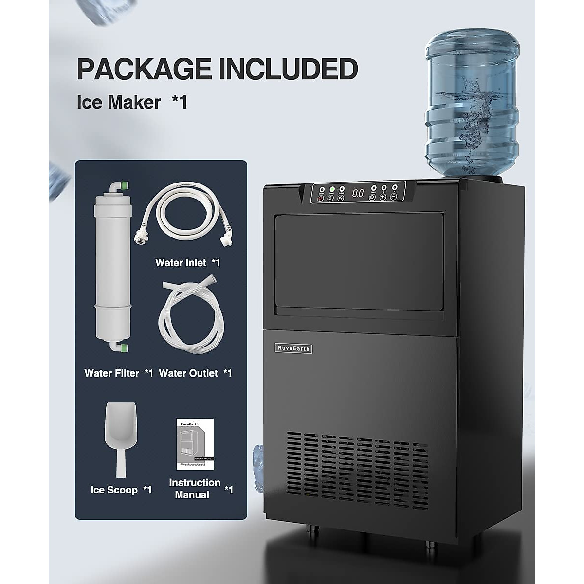 Commercial Ice Maker, SodaPer 110V Automatic Ice Making Machine Stainless Steel 180 lbs/24H, Storage Capacity 55 lbs, Freestanding Ice Maker Machine for Office/Restaurant/Bar/Coffee…