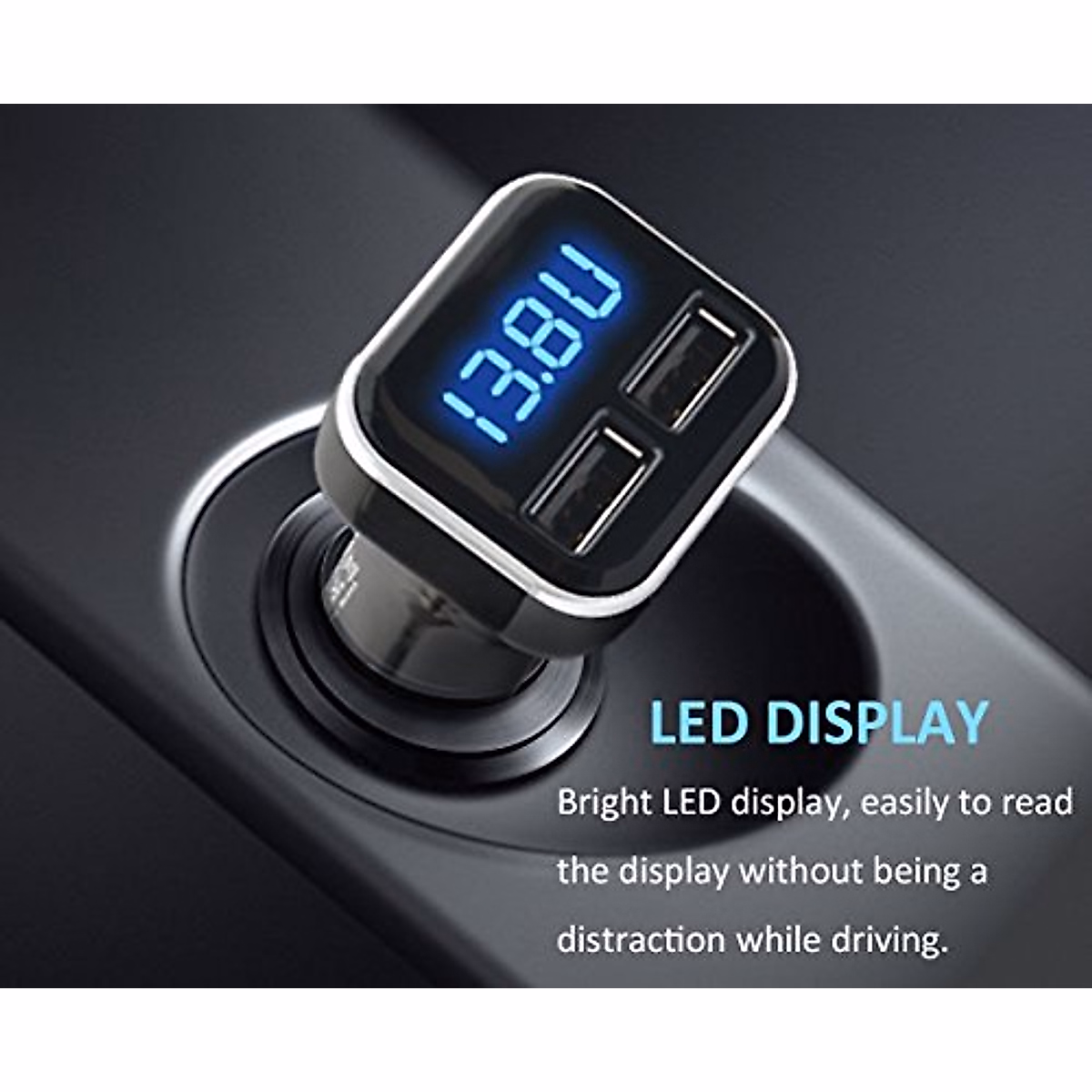 Jebsens 4.8A 24W Dual USB Car Charger Volt Meter Car Battery Monitor with LED Voltage & Amps Display, for iPhone 7 / 6s / Plus, iPad Pro/Air 2 / Mini, Galaxy S7 / S6 / Edge/Plus, Note 5/4