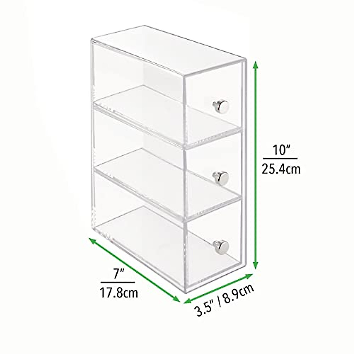 mDesign Plastic Kitchen Pantry Stackable Storage Organizer Container Station with 3 Drawers for Cabinet, Countertop, Holds Coffee, Tea, Sugar Packets, Creamers - Lumiere Collection - Clear