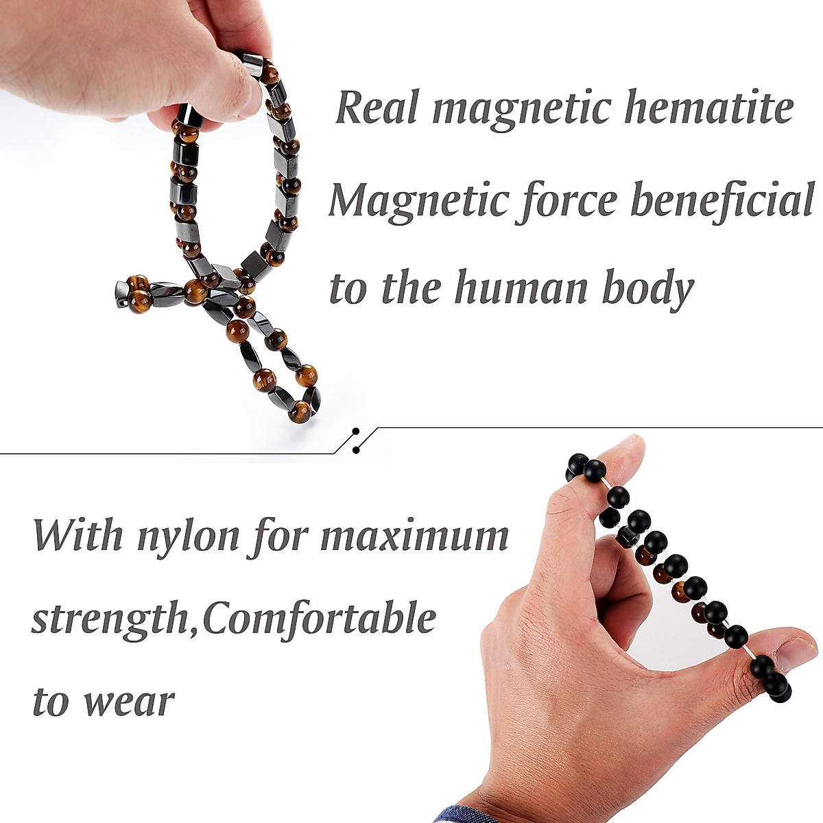 Jstyle 4Pcs Bead Bracelet for Men Women 8mm Tiger Eye Stone Beads Bracelet Elastic Natural Stone Bracelet Bangle