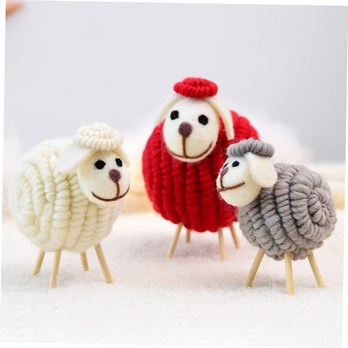 BRIGHTFUFU Mini Sheep Craft Lamb Christmas Ornament Decorative Adornment Handmade Wool Felt Small Decorations for Xmas Tree